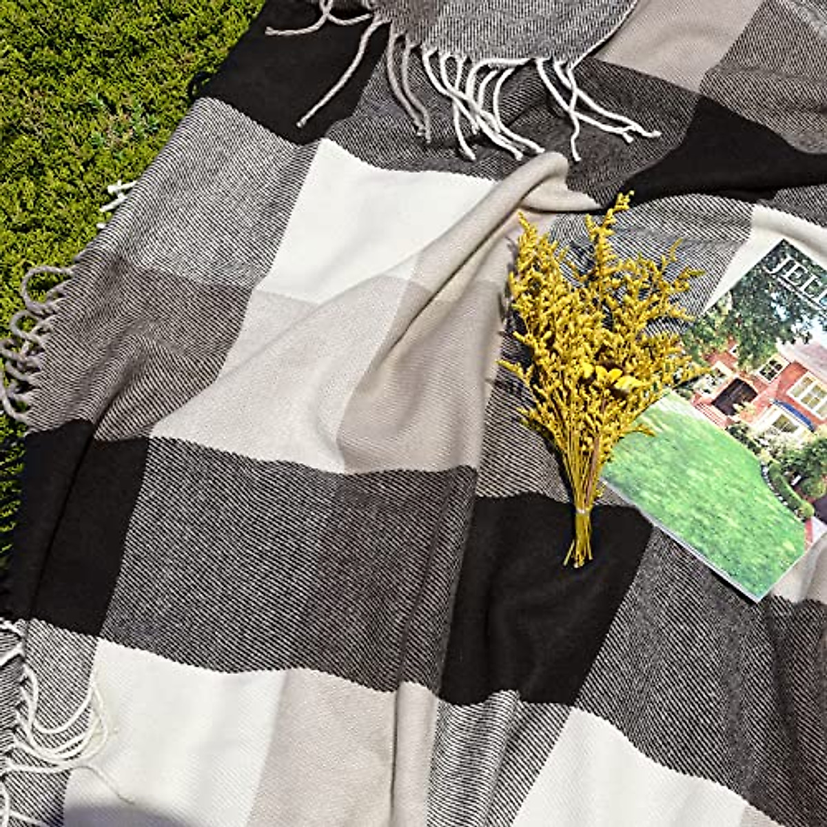 David's Home Buffalo Plaid Throw Blanket- Soft and Lightweight Buffalo Check Blanket with Decorative Tassels for Couch Sofa-Outdoor Fringe Lap Throw-Farmhouse Style-50x60 Inches-Black/Brown