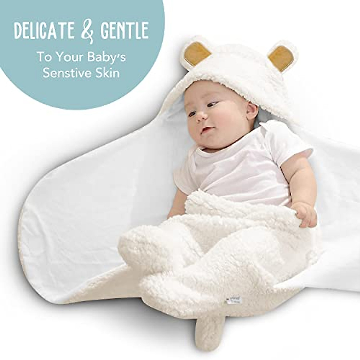 BlueMello Baby Bear Swaddle Blanket | Ultra-Soft Plush Essential for Infants 0-6 Months | Receiving Swaddling Wrap White | Ideal Newborn Registry and Toddler Boy Accessories | Perfect