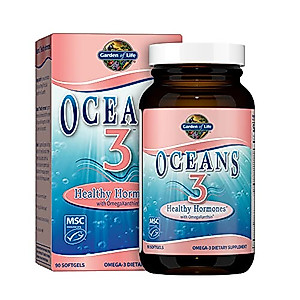 Garden of Life Oceans 3 Healthy Menopause Hormonal Support Softgels, 525mg EPA, 350mg DHA + Botanicals for Women, Skin, Heart Health, Emotional Well-Being, Strawberry, 90 Count