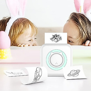 Mini Thermal Printer, Inkless Sticker Printer for Phone, Free Cut Photo Printer Compatible with iOS&Android, Small Pocket Printer for Notes, Study, Children DIY, Blue (8pcs Print Paper+5pcs Sticker)