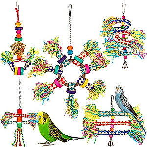 Bird Toys, 5PCS Colorful Bird Shredding Toys Hanging Parakeet Chew Toys, Bird Foraging Toys for Small Medium Parrots, Conures, Cockatiel, Lovebird Cockatiel, and Cage Accessory