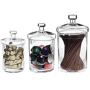 MyGift Decorative Clear Glass Cylinder Apothecary Storage Jars with Lids, Set of 3