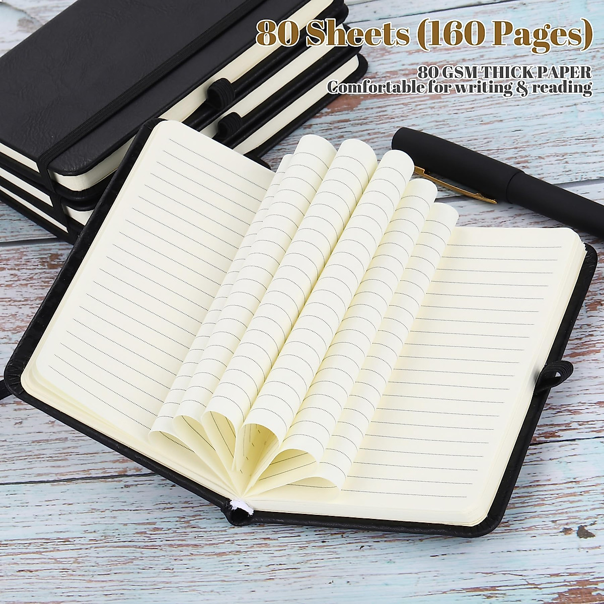 KOGGON 50 Pack Pocket Notebook Journals with Pens, 160 Pages, 3.5x5.5 Inches, A6 Mini Notebooks Small Journals College Ruled Hardcover Notebook PU Leather Notepad with Pen Holder for Office School