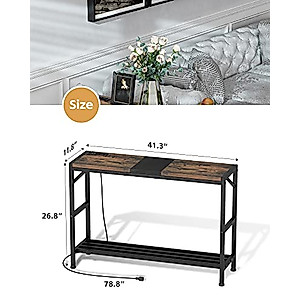Egepon Console Table Sofa Table with Power Outlet, 41.3" Entryway Table with Shelves, Entrance Table for Entryway, Living Room, Foyer, Corridor, Front Hall, Coffee Bar, Kitchen, Rustic Brown and Black