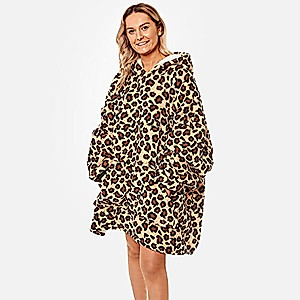 Dreamscene Leopard Print Oversized Hoodie Blanket Wearable Sherpa Fleece Throw