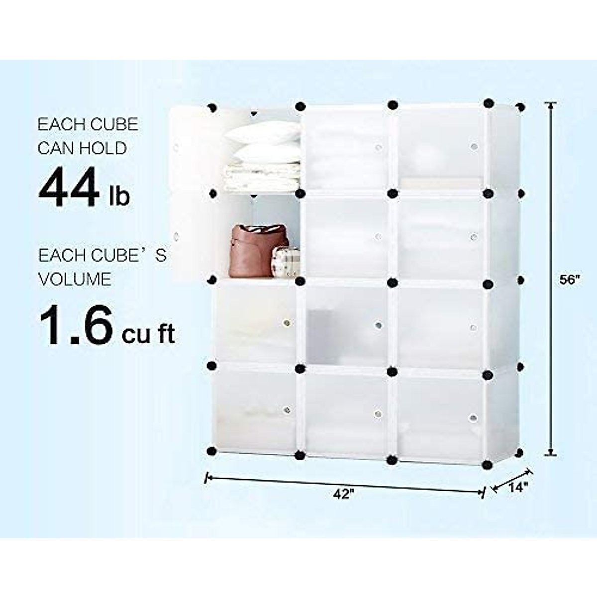 KOUSI Portable Storage Cubes-14 x14 Cube (24 Cubes)-More Stable (add Metal Panel) Cube Shelves with Doors, Modular Bookshelf Units，Clothes Storage Shelves，Room Organizer for Cubby Cube