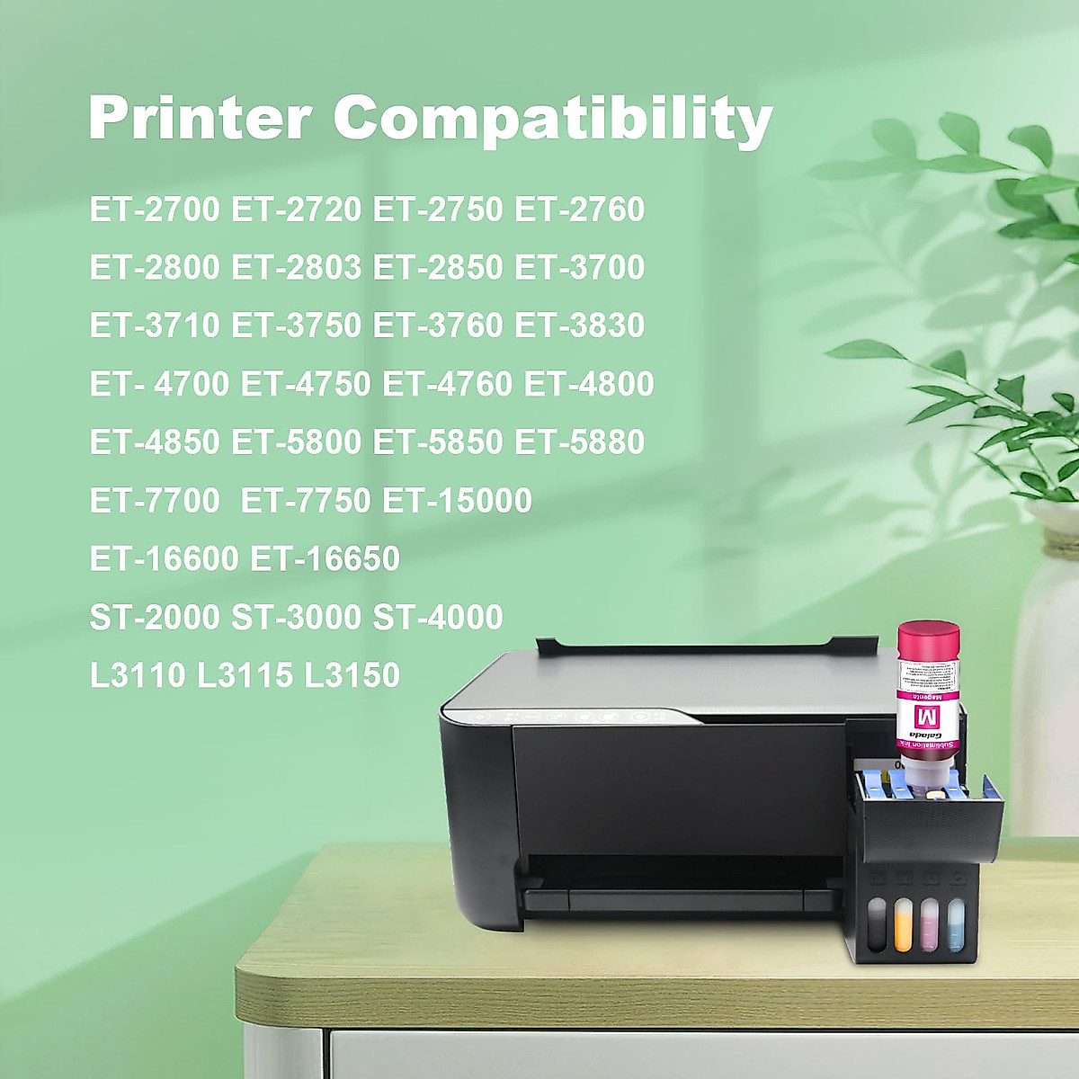 Galada Autofill Ink Work with ET-2400 ET-2720 ET-2760 ET-2850 ET-7720 ET-15000 Anti-UV/ICC Free