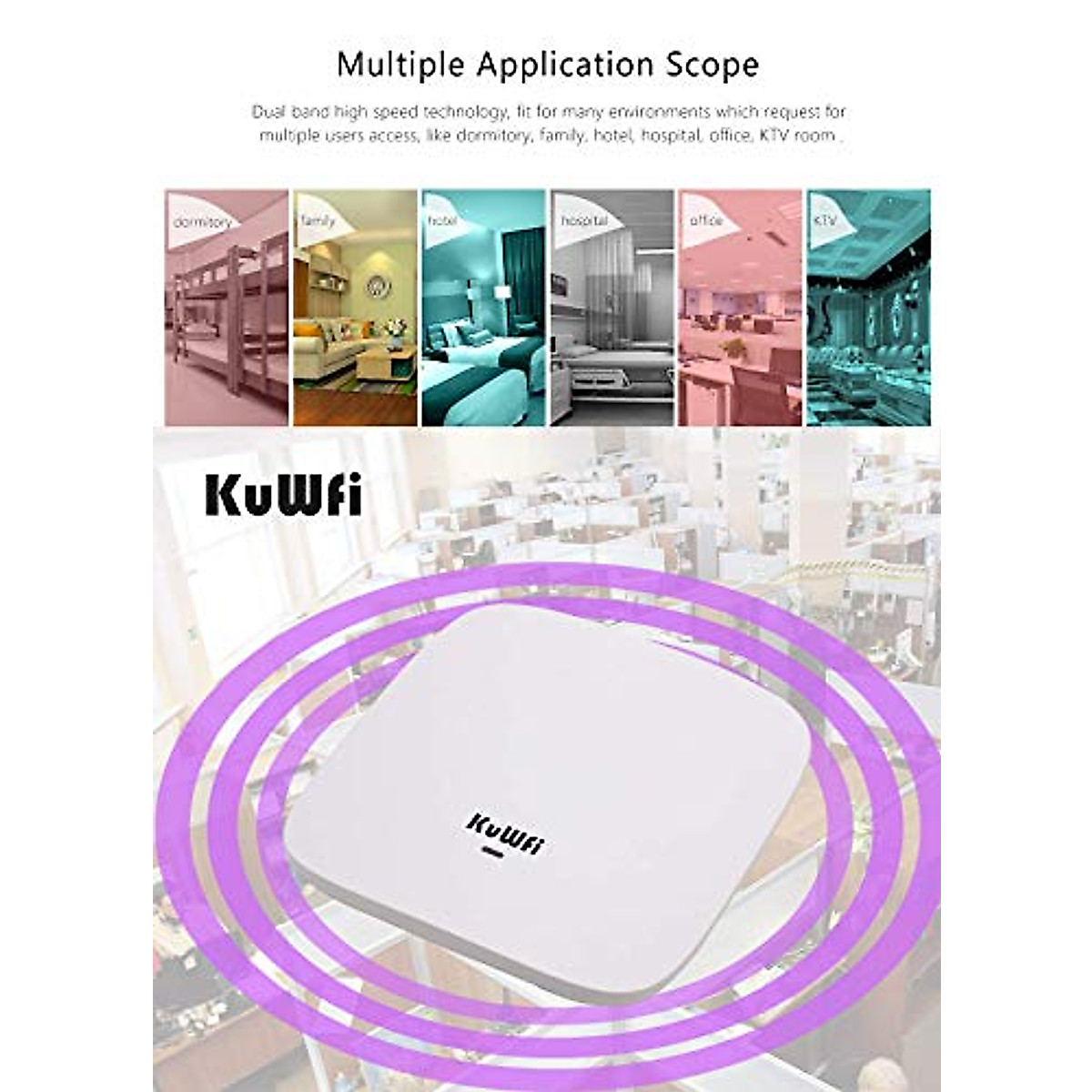 KuWFi Ceiling Mounted Wireless Access Point with Ethernet Port, Dual Band Wi-Fi AP Router with 48V POE Support Wall Mount for Wireless Coverage