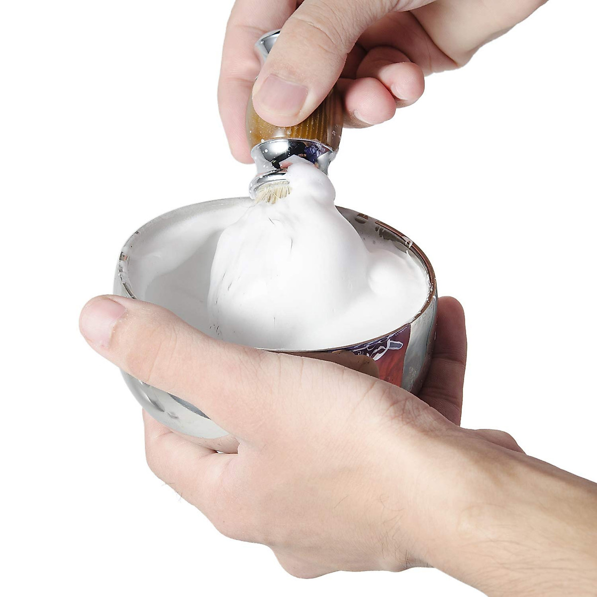 Grandslam Shaving Bowl and Brush Kit, Stainless Steel Shaving Bowl With Lid, Badger Hiar Shaving Brush, Wide Mouth, Shaving Kit For Men