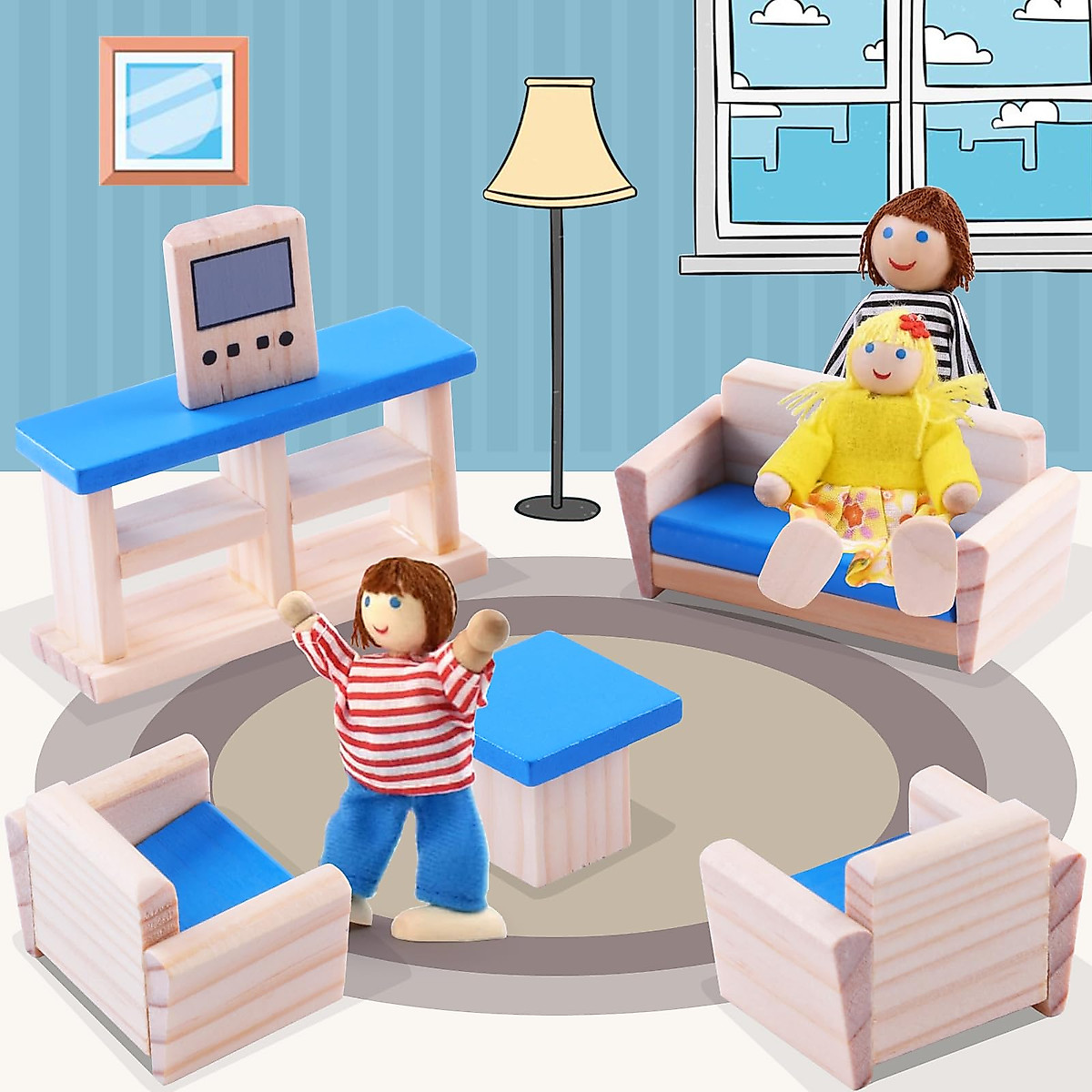 Toydaze The Wooden Dolls House Furniture Set Contains 35 Pieces of Dolls House Accessories for Girls and Boys Aged 3+