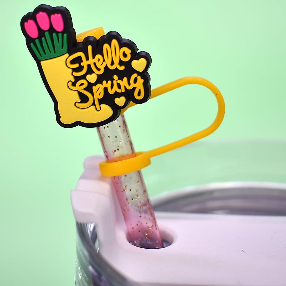 12pcs Straw Cover Cap,Reusable Drinking Straw Toppers,10mm Straw Covers for Stanley Cup 30&40 Oz Tumbler Straw Accessories Splash Straw Protector Portable Dust Straw Caps Decoration (Love Myself)