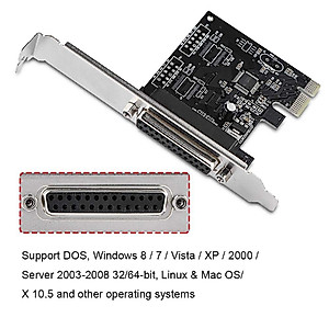 PCIE to DB25 LPT Parallel Port Expansion Card with Low Bracket, PCI Parallel Port Converter Adapter Controller for Printers, Programmers, Scanners, Support DOS, 8/7 /