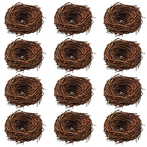12 Pcs Artificial Bird Nest Easter Handmade Natural Rattan Bird Nests for Easter Garden Yard Home Crafts Party Wedding Patio Succulent Planter DIY Terrarium Moss Landscape (2.36 Inch)