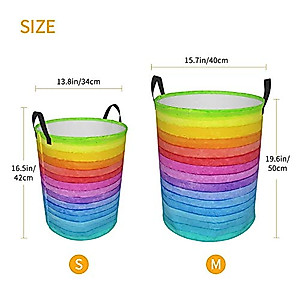 FeHuew Watercolor Rainbow Striped Collapsible Laundry Basket with Handle Waterproof Fabric Hamper Laundry Storage Baskets Organizer Large Bins for Dirty Clothes,toys,Bathroom
