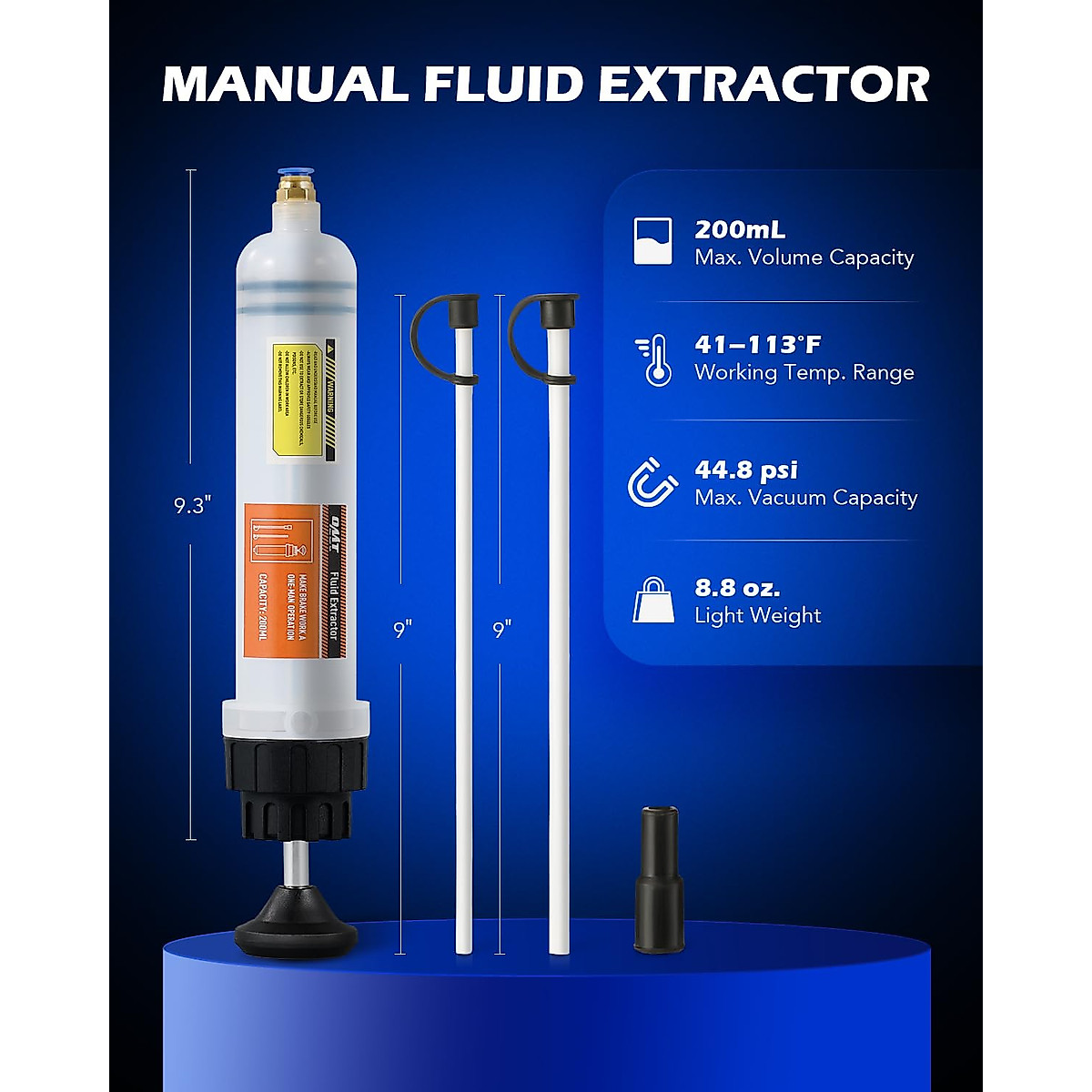 Orion Motor Tech 200mL Manual Fluid Extractor and Filler, Syringe Style Pump for Power Steering Transmission Gear Oil & Brake Fluid Changes, Hand Vacuum Pump for ATV Boat Automotive Fluid Extraction