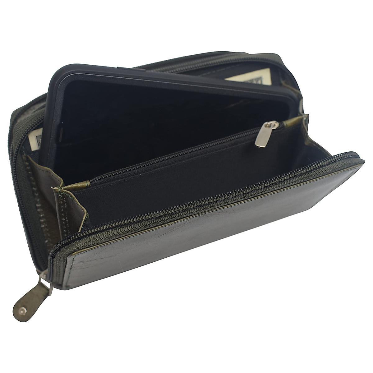 Cavelio Leather Wallets for Women RFID Blocking Double Zip Around Credit Card Holder Phone Clutch (Green)