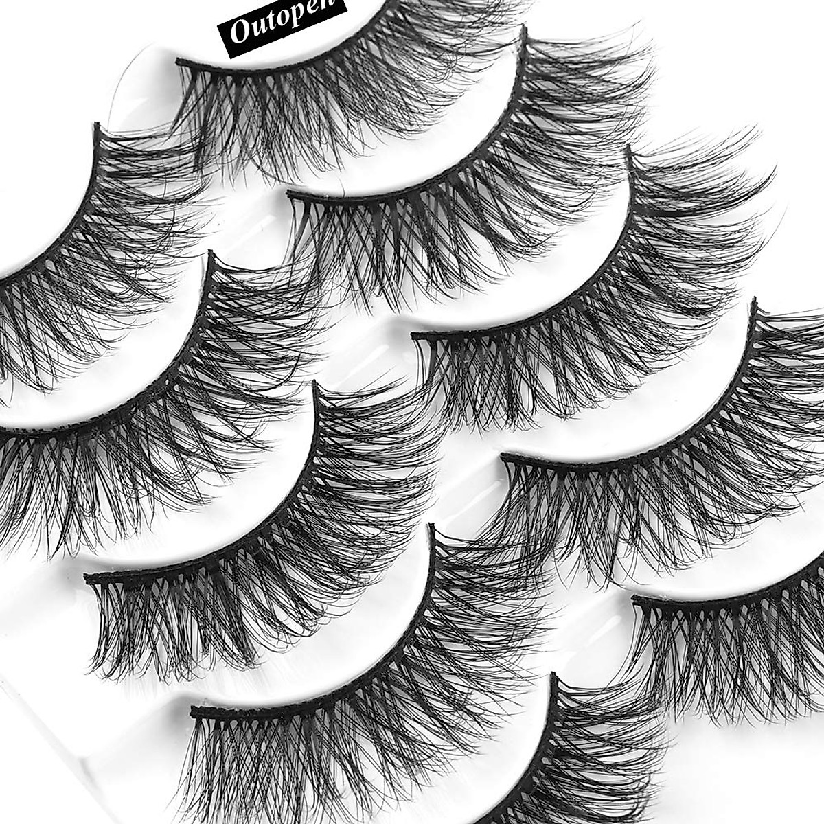 outopen 3D Mink Lashes Natural Wispy False Eyelashes 15mm Fluffy Long Eye Lashes Eye Makeup Tools 5 Pairs Pack(Q1 | 13-15MM)