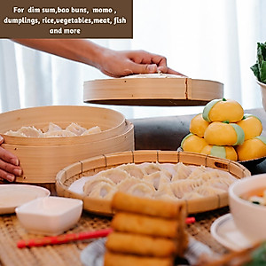 Misha's Homely Finds Bamboo steamer basket 2 tier 10 inch, 50 reusable paper liners, 2 pairs chopsticks, 1 ceramic sauce dish natural homemade food basket