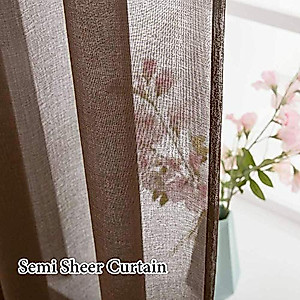 MIULEE Chocolate Brown Linen Textured Sheer Curtains 84 Inch Length 2 Panels Set for Bedroom/Living Room Semi Transparent Dark Brown Farmhouse Window Drapes Rod Pocket W 54 x L 84 Inches Long