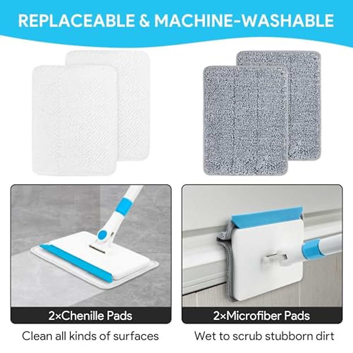 Lshfjnd Baseboard Cleaner Tool with Long Handle,Wall Cleaner Mop with Extendable Handle,Duster Cleaning Tools Mop for Baseboard Floor Skirting Board,Ceiling Wall Window Cleaner with 4 Reusable Pads