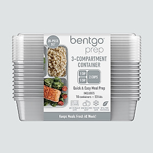 Bentgo® Prep 3-Compartment Containers - 20-Piece Meal Prep Kit with 10 Trays & 10 Custom-Fit Lids - Durable Microwave, Freezer, Dishwasher Safe Reusable BPA-Free Food Storage Containers (Silver)