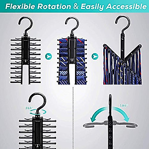 IPOW Upgraded 2 PCS See Everything Cross X 20 Tie Rack Holder,Rotate to Open/Close Tie and Belt Hanger with Non-Slip Clips,360 Degree Swivel Space Saving Organizer