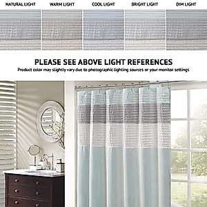 Madison Park Amherst Bathroom Shower Curtain Faux Silk Pieced Striped Modern Microfiber Bath Curtains, 72x72 Inches, Aqua