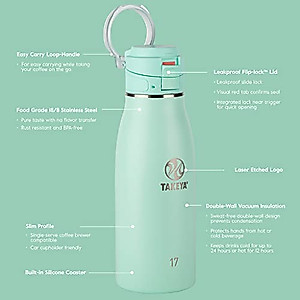 Takeya Traveler Insulated Coffee Mug, Leak Proof Lid, BPA Free, 17 Ounce, Dodgeball Grey