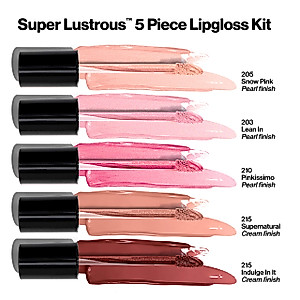 Revlon Super Lustrous The Gloss, 5 Piece Lipgloss Gift Set, Non-sticky High Shine Color in Cream & Pearl Finishes, Pack of 5, 0.75 Fl Oz