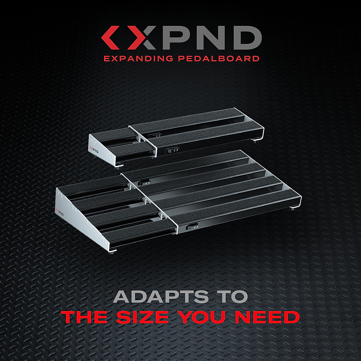 D'Addario Accessories XPND Pedal Board - Guitar Pedal Board that Expands - Pedal Boards for Guitars - 2 Rows, Lightweight, Durable Aluminum Pedalboard - Pre-Applied Loop Velcro for Swapping Pedals