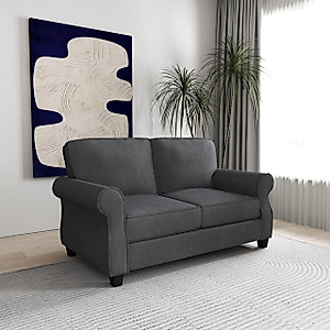 Yattem 56” Loveseat Sofa Couch: Modern Small Dark Gray Velvet Loveseat Sofa Couch - Small Space Saving Modern Upholstered 2 Seater Love Seat Sofa Couch for Living Room Bedroom Apartment Small Space