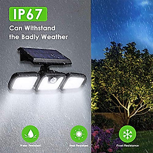 Viugreum 2 Pack Solar Security Light Outdoor, 74 Led 50W 5000LM Solar Motion Sensor Lights with 3 Adjustable Heads, 6000K Daylight White IP67 Waterproof Outdoor Flood Lighting for Garden, Garage