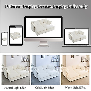 76.7" Deep Seat Sectional Cloud Sofa with 2 Ottomans & Soft Pillows, Loveseat Modular Couch for Living Room, Apartment, Small Space, Beige Chenille