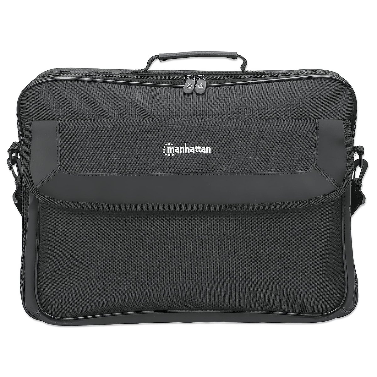 MANHATTAN 15.6-Inch Laptop Shoulder Bag Carrying Case – Slim Briefcase Style, Full Clamshell Opening, Padded Compartments - Computer, Tablet, Notebook – 3 Yr Mfg Warranty – Black, 439947