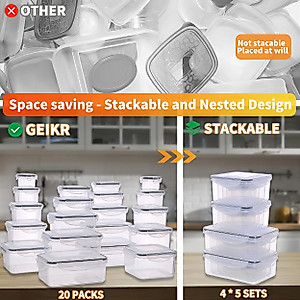 GEIKR 40 PCS Plastic Food Storage Containers with Lids Airtight, BPA-Free Leakproof Meal Prep Containers Reusable,Microwave & Dishwasher & Freezer Safe,Includes Labels & Pen