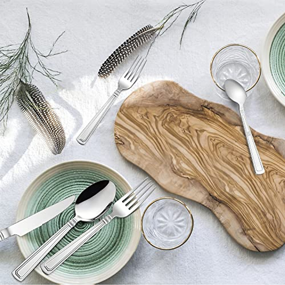 HaWare 60-Piece Heavy Duty Silverware Set, Stainless Steel Flatware Cutlery Set for 12, Fancy Tableware Eating Utensils for Home, Hotel, Restaurant, Include Dinner Knives Forks Spoons, Dishwasher Safe