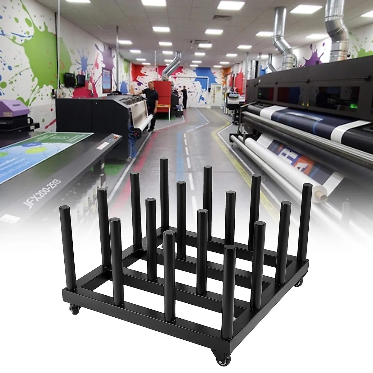 Happybuy Vinyl Cart Mobile Rack 16 Roll Capacity Vinyl Roll Rack 2" Core Vinyl Rolling Cart 1200 lbs Heavy Duty Digital Media for Mobile Storage (16 Rolls)