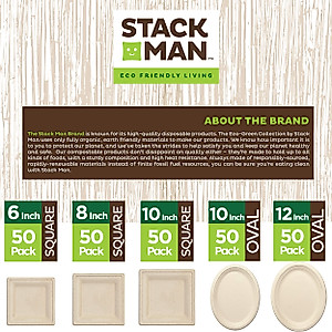 100% Compostable Oval Paper Plates [50-Pack] - {PFAS-Free} - {BPI Certified} - [12 Inch] Heavy Duty, Eco-Friendly, Biodegradable Bagasse Platters - Natural Brown 12" Oval Platter Plates by Stack Man