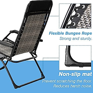Crownland Outdoor Furniture PE Wicker Zero Gravity Lounge Folding Chair with Pillow and Cup Holder Patio Outdoor Reclining for Poolside Backyard Beach, 1 Pack, Grey