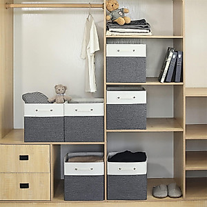 FinishingBo 13x13x13 Cube Storage Bins, Collapsible Fabric Storage Cubes Organizer , Foldable Large Storage Baskets for Nursery, Toys Organizing Closet, Shelf Cabinet（6Pack, White and Grey