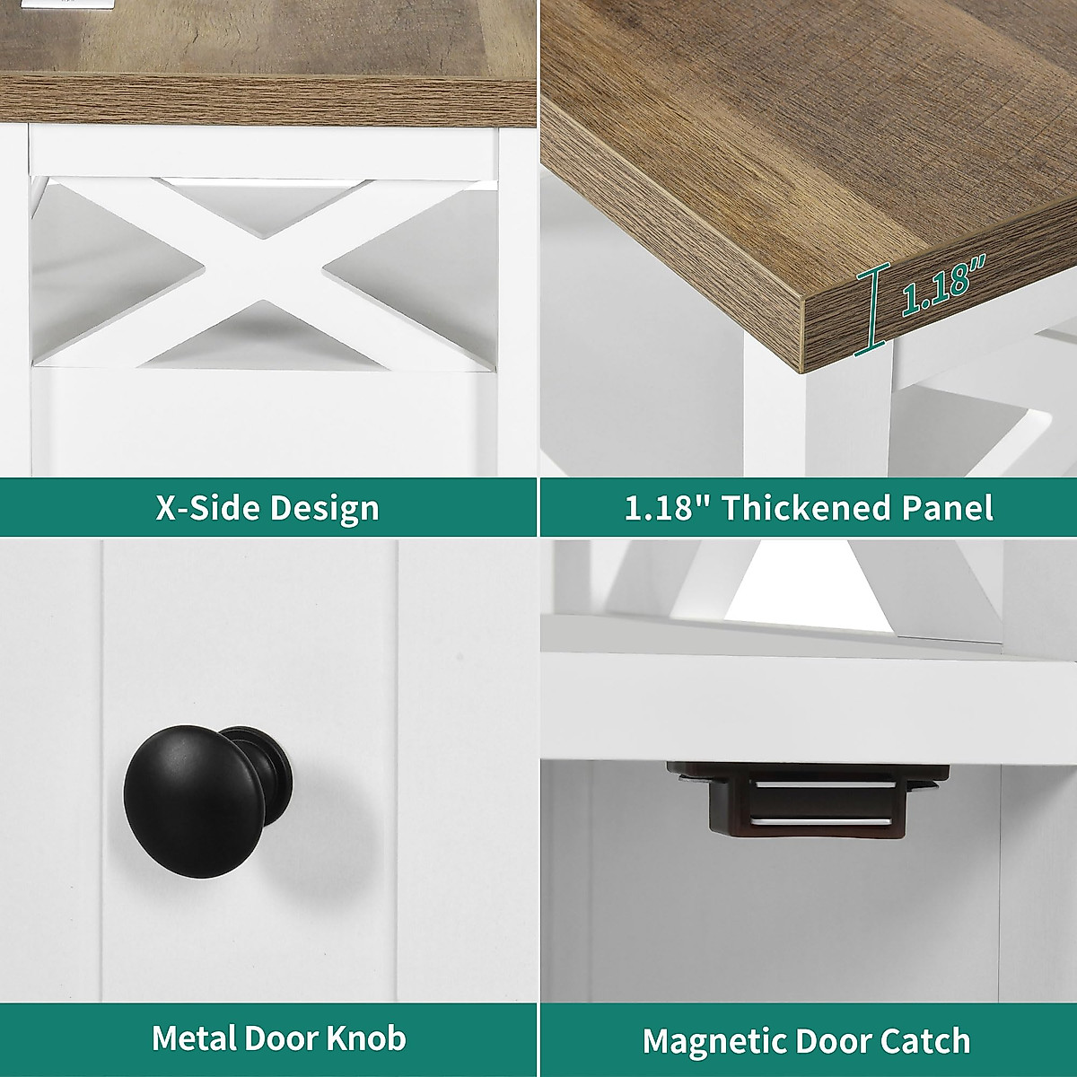 YITAHOME Farmhouse Nightstand with LED Lights & Charging Station, Night Stands with Storage Cabinet for Bedroom, End Side Table Bedside Table with Storage Shelf, X-Design, Set of 2, Wash Grey + White