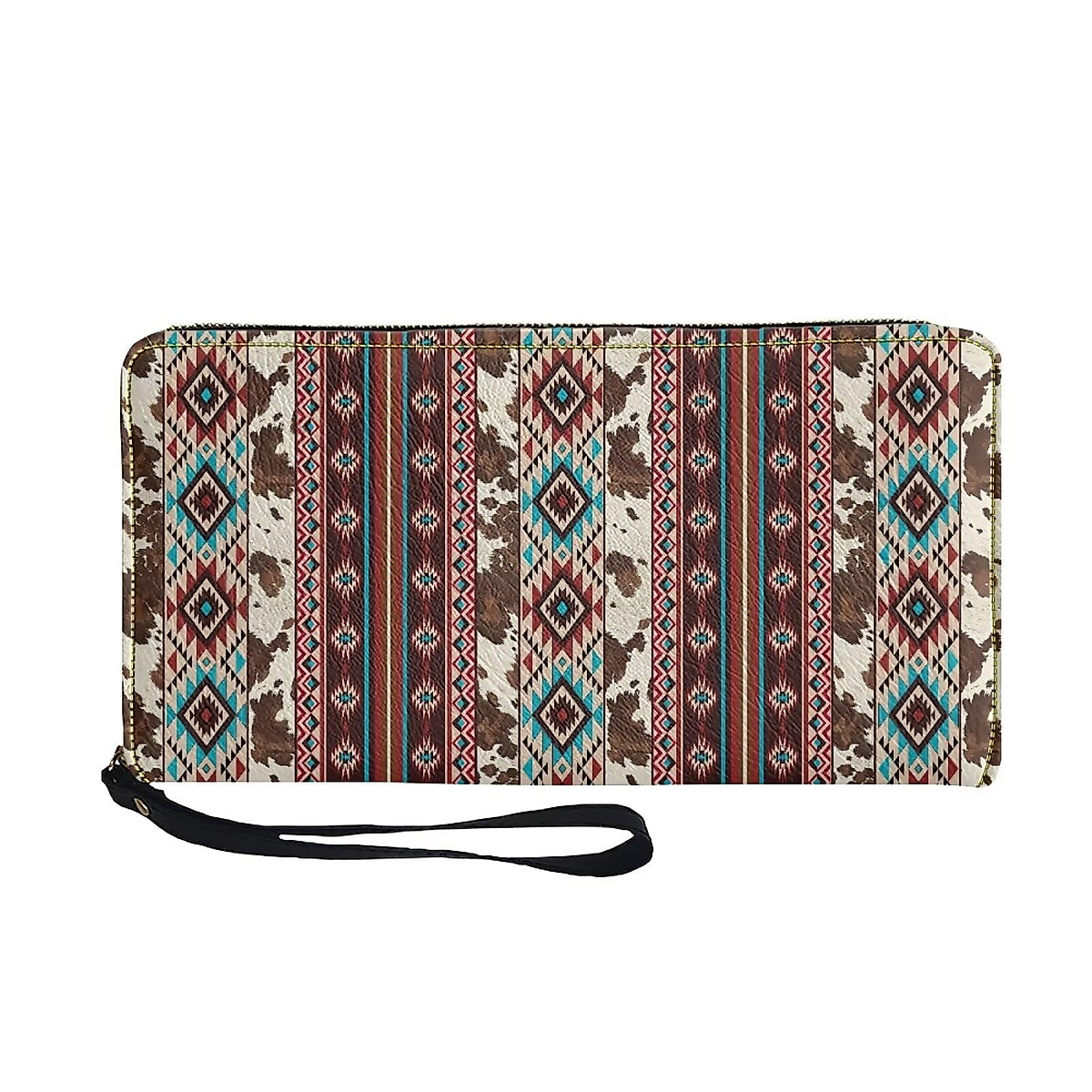 Wanyint Navajo Wrist Strap Wallet for Women Girls Native American Handbag Men's Long Clutch Cell Phone Case Boho Southwestern Aztec Tribal Stripe Ethnic Geometric Green Red Zipper Card Holder