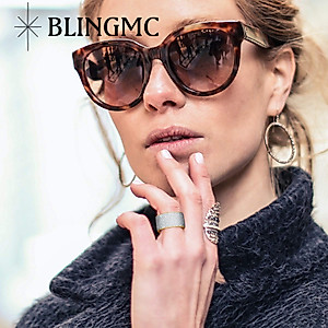 BLINGMC 12MM Wide 8 Rows Iced Out Rings Stainless Steel Rings Hip Hop Jewelry For Men Women (Gold, 12)