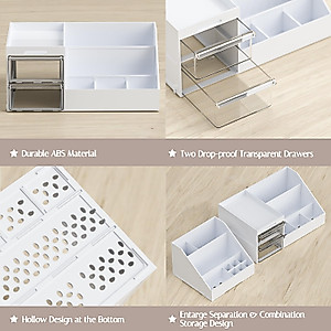 Makeup Organizer, Large Capacity with Drawers for Vanity, Makeup Brush, Nail Polish and Beauty Supplies White/Clear