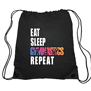 Haizct Eat Sleep Gymnastics Repeat Drawstring Backpack, Gymnasts Gift, Unisex Drawstring Backpack Bag for Gym Shopping Sport Yoga Dance Rehearsa