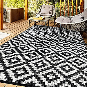 Outdoor Patio Rug Waterproof - 4x6 ft Black Outdoor Carpet, Plastic Straw Area Rug for Patios Clearance, Outdoor Rugs for Camping, Porch, Deck, Rv, Camper, Balcony, Backyard