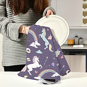 Kigai 1 Pack Rainbow Star Unicorn Kitchen Towels Soft Highly Absorbent Dish Towels Reusable Tea Towels Set 28 x 18 Inch