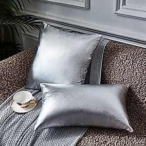 EUCIOR Silver Pillow Covers,Silver Pillows Decorative Throw Pillows,Silver Pillow Covers 18x18,Silver Pillows Pack of 2,Silver Throw Pillows,Silver Decorative Pillows for Sofa Bedroom Car(Silver)