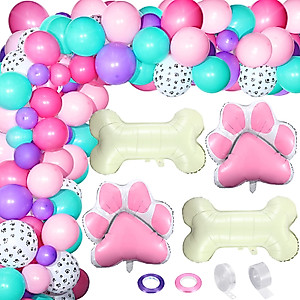 164 Pcs Paw Printed Balloon Garland Kit, Dog Paw Balloons Colorful Latex Balloons with Dog Paw Bone Shaped Aluminum Foil Balloons for Boy Girl Birthday Party Decorations (Fresh Colors)
