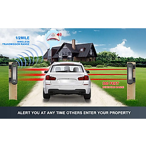 HTZSAFE Solar Wireless Driveway Alarm System- 1/2 Mile Long Transmission Range- 300 Feet Wide Sensor Range- No Wiring No Need Replace Battery- Outdoor Weatherproof DIY Security Perimeter Alert System